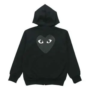 Play Comme Des Garcon Zip Up Hoodie With Heart Logo - Black
