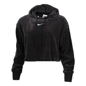 Nike Velour Cropped Pullover Hoodie - Black/white