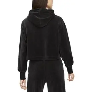 Nike Velour Cropped Pullover Hoodie - Black/white