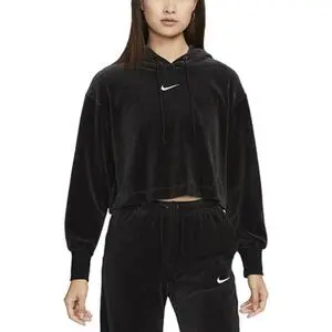 Nike Velour Cropped Pullover Hoodie - Black/white