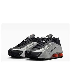 Nike Shox R4 Metallic Silver Red Sneakers - Metallic Silver/red