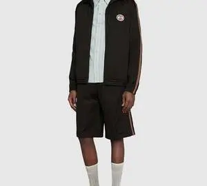 Gucci Side Mesh Shorts With Striped Trim And Logo Detail