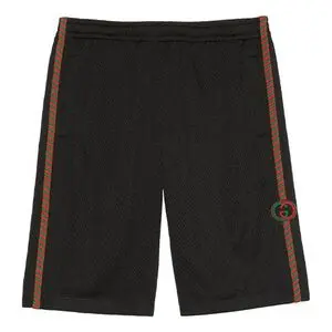 Gucci Side Mesh Shorts With Striped Trim And Logo Detail