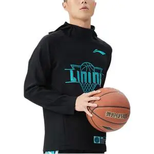 LI-NING Cba Basketball Series Alphabet Printing Hoodie - Black