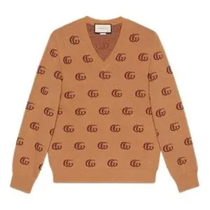 Gucci Double G Jacquard Wool V-neck Sweater