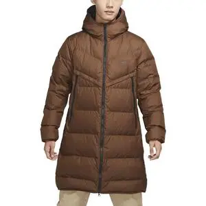 Nike Hooded Puffer Long Coat 'brown