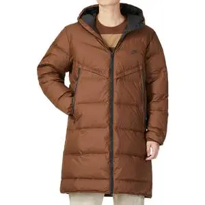 Nike Hooded Puffer Long Coat 'brown
