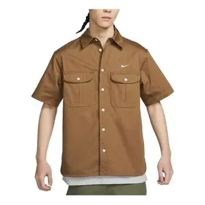Nike Short Sleeve Woven Skate Button Up Shirt - Tan