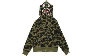 A BATHING APE Camouflage Shark Full Zip Hoodie - Green
