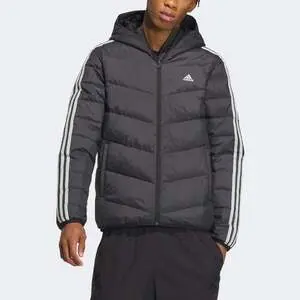 Adidas Neo Padded Down Jacket With Hood And Striped Sleeves - Black