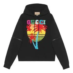 Gucci Sunset Hooded Sweatshirt With Removable Sleeves - Black