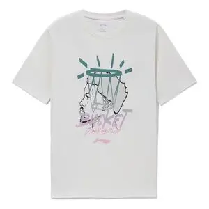 LI-NING Sports Basketball Series Basketball Portrait Printing Round Neck Short Sleeve - White