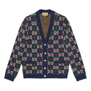 Gucci Gg Check Knit Wool Cardigan - Blue