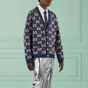 Gucci Gg Check Knit Wool Cardigan