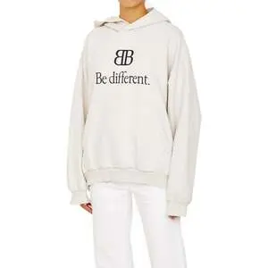 Balenciaga Bb Be Different Popover Hoodie - Ecru/black