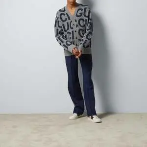 Gucci Wool Cardigan With All-over Gg Intarsia
