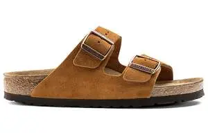 BIRKENSTOCK Arizona Soft Footbed Suede Leather Slides - Brown