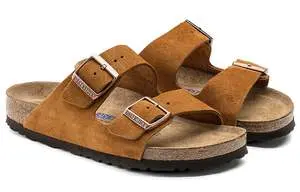 BIRKENSTOCK Arizona Soft Footbed Suede Leather Slides - Brown