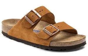 BIRKENSTOCK Arizona Soft Footbed Suede Leather Slides - Brown
