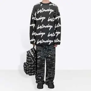 Balenciaga 3d Scribble Crewneck Cotton Knit