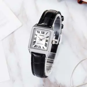 Casio Vintage Leather Square Analog Watch - White