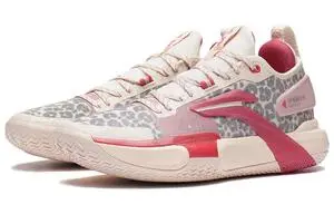 LI-NING Speed Premium Leopard Print Lace-up Sneakers - Cream/pink