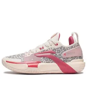 LI-NING Speed Premium Leopard Print Lace-up Sneakers - Cream/pink