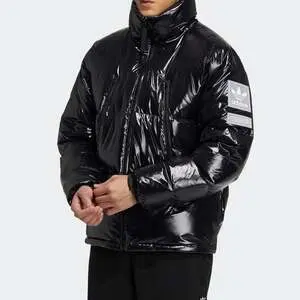 Adidas Originals Solid Color Zipper Long Sleeves Stand Collar Black Down Jacket