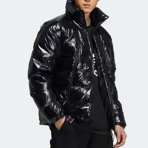 Adidas Originals Solid Color Zipper Long Sleeves Stand Collar Black Down Jacket