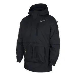 Nike Logo Printing Big Pocket Sports Hooded Jacket - Black