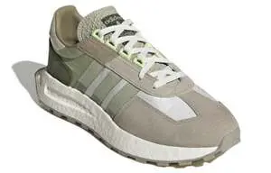 Adidas Retropy E5 Lace-up Round Toe Flat Heel Sneakers - Grey/green/white