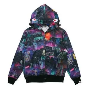 A BATHING APE Shark Neon Tokyo Full Zip Hoodie - Purple