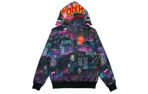 A BATHING APE Shark Neon Tokyo Full Zip Hoodie - Purple