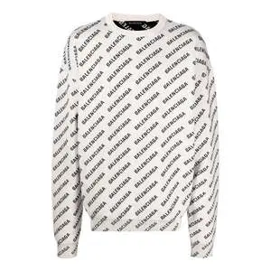 Balenciaga All Over Logo Crewneck Sweater - White/black