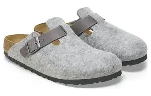 BIRKENSTOCK Boston Natural Leather/felt Clogs - Grey