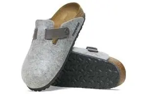 BIRKENSTOCK Boston Natural Leather/felt Clogs - Grey