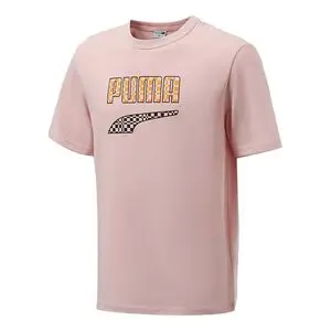 PUMA Funny Logo Printing Sports Round Neck Short Sleeve Pink Red - Pinkred