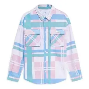 LI-NING Wade Series Colorblock Plaid Shirt - Blue/white/pink