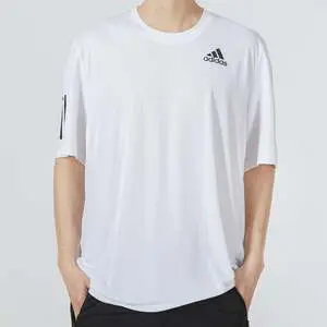 Adidas Solid Color Stripe Sports Breathable T-shirt - Multi-color