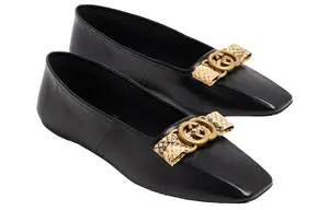 Gucci Leather Ballerina Flats With Ribbon And Bow Detailing