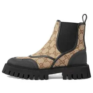 Gucci Casual Style Leather Logo Boots - Beige/black
