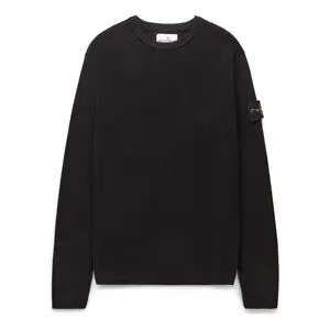 Stone Island Logo Patch Chunky Knit Jumper - Black