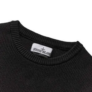 Stone Island Logo Patch Chunky Knit Jumper - Black