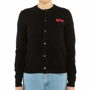 Play Comme Des Garcon Cardigan With Double Emblem Detail - Black