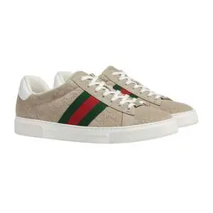 Gucci Ace Suede Monogram Sneakers - Beige/green/red