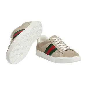 Gucci Ace Suede Monogram Sneakers - Beige/green/red