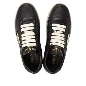 Prada Downtown Leather Low Top Sneakers - Black/gum