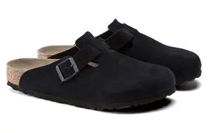 BIRKENSTOCK Boston Suede Leather Clogs - Black