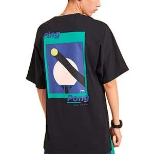 LI-NING Paris Fashion Week Printing Loose Tee 'black Blue