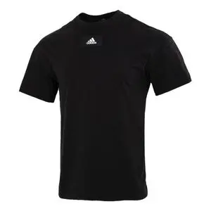 Adidas Printing Logo Solid Color Round Neck Pullover Short Sleeve Black T-shirt - Multi-color